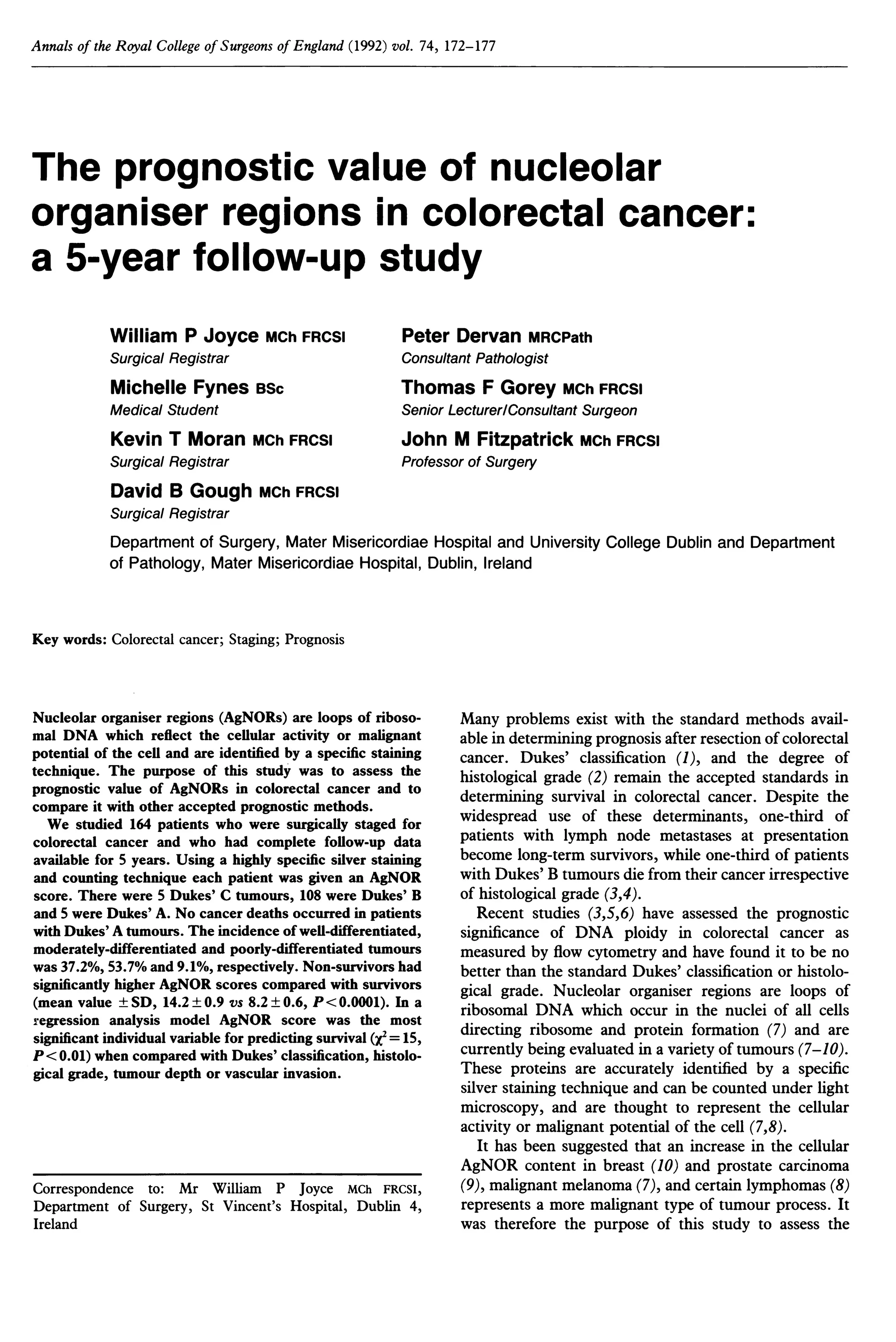 The Prognostic Value of Nucleolar Organiser Regions in Colorectal ...