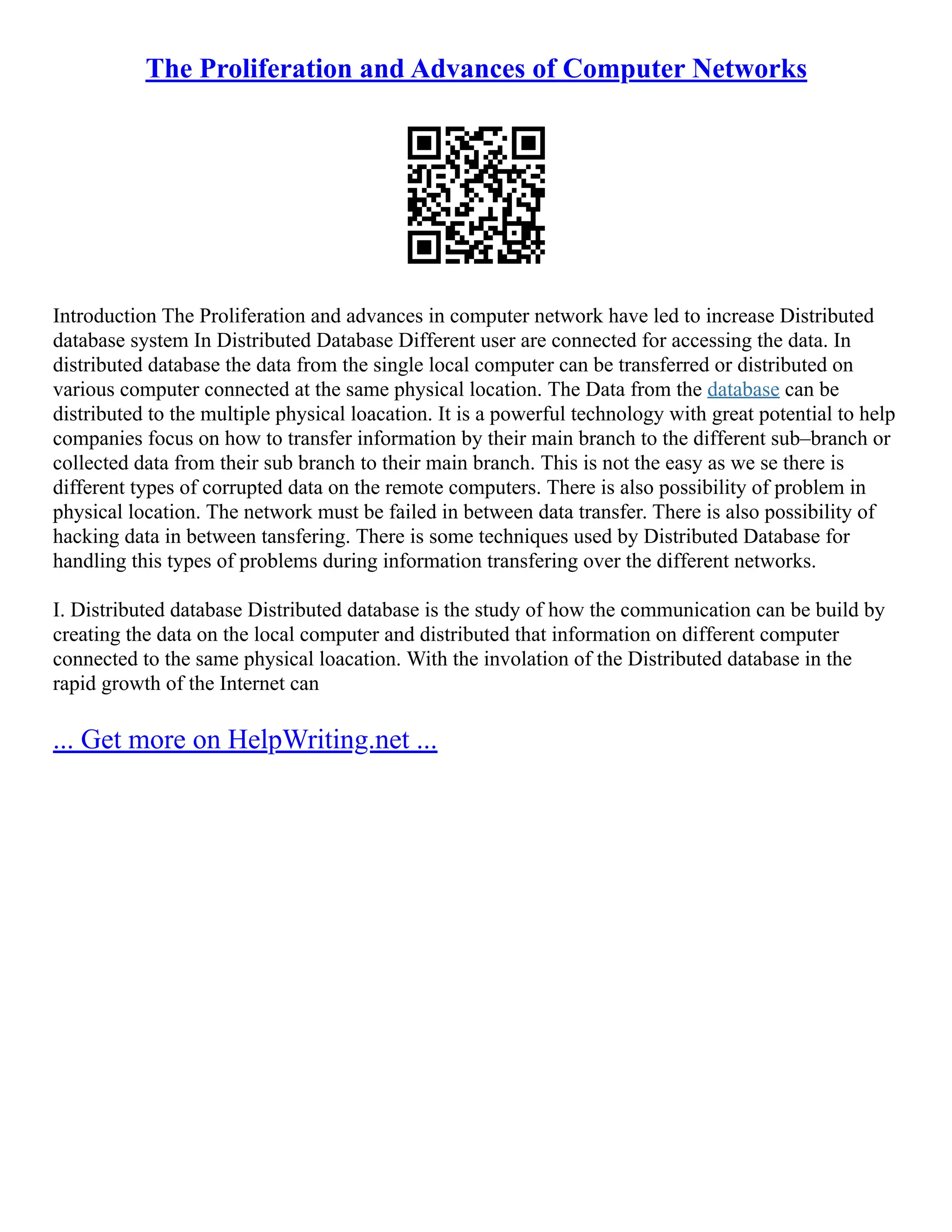 The Proliferation And Advances Of Computer Networks | PDF