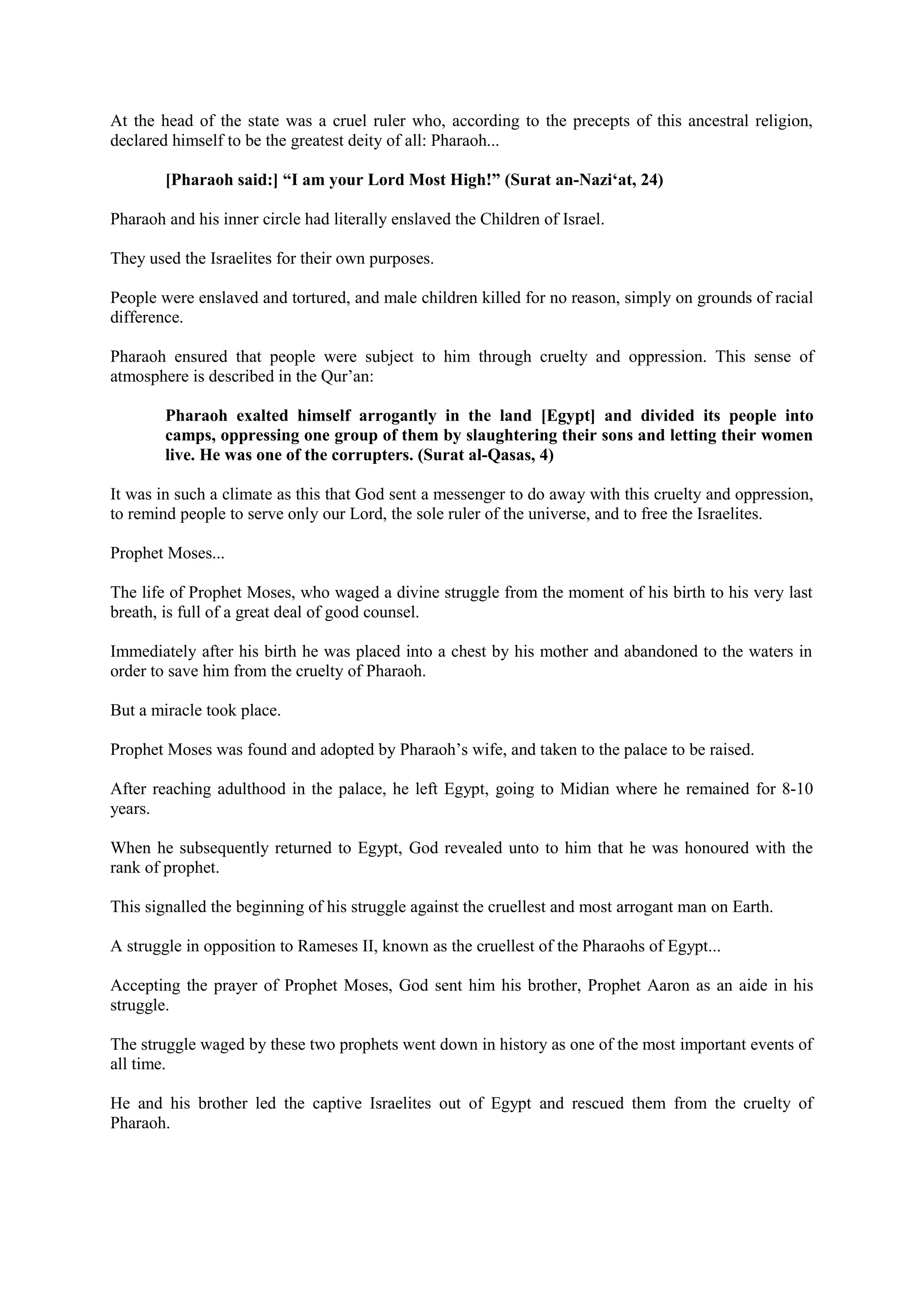 The prophet Musa (Moses) (pbuh) and the ark of the covenant. english | PDF
