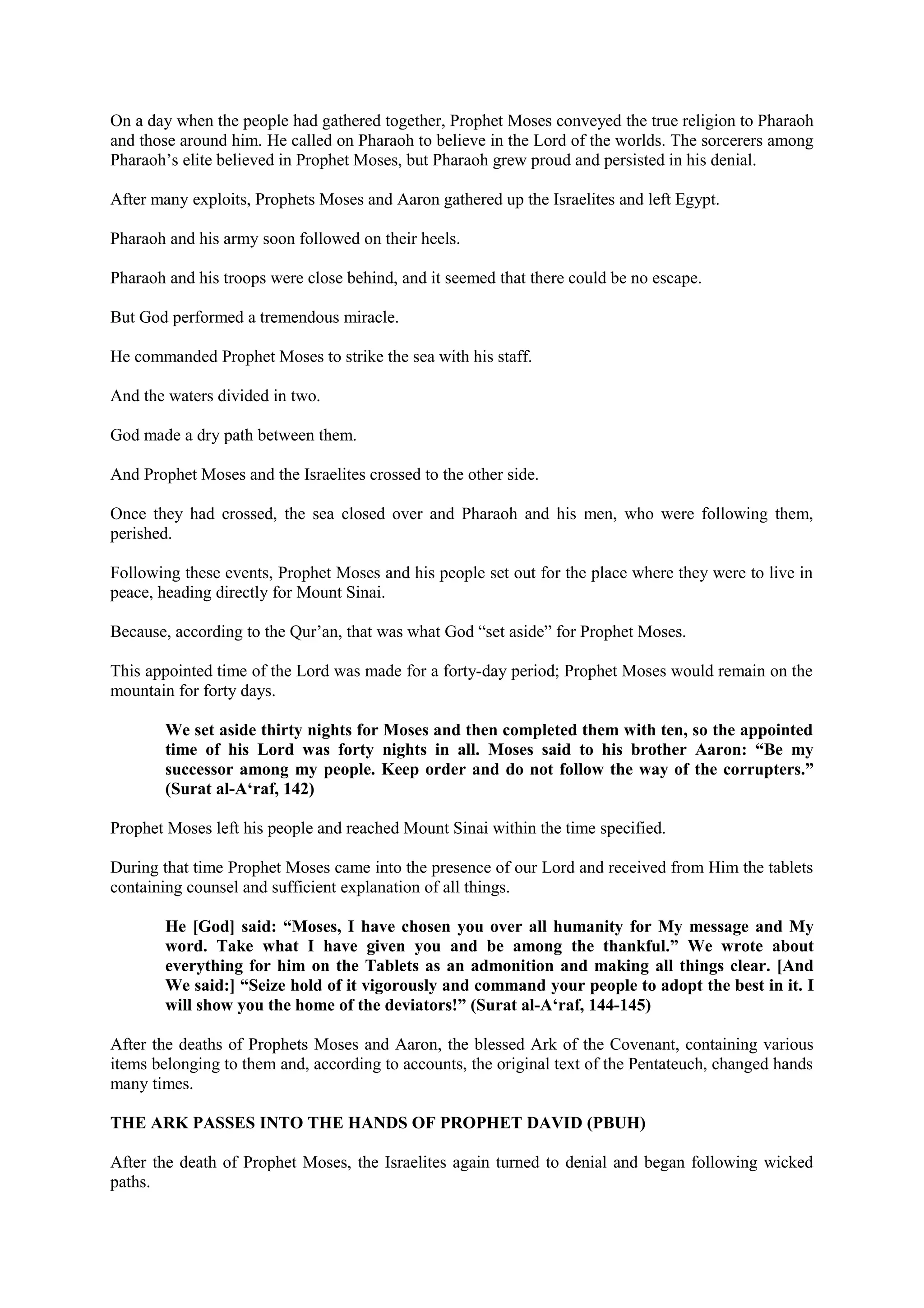 The prophet Musa (Moses) (pbuh) and the ark of the covenant. english | PDF