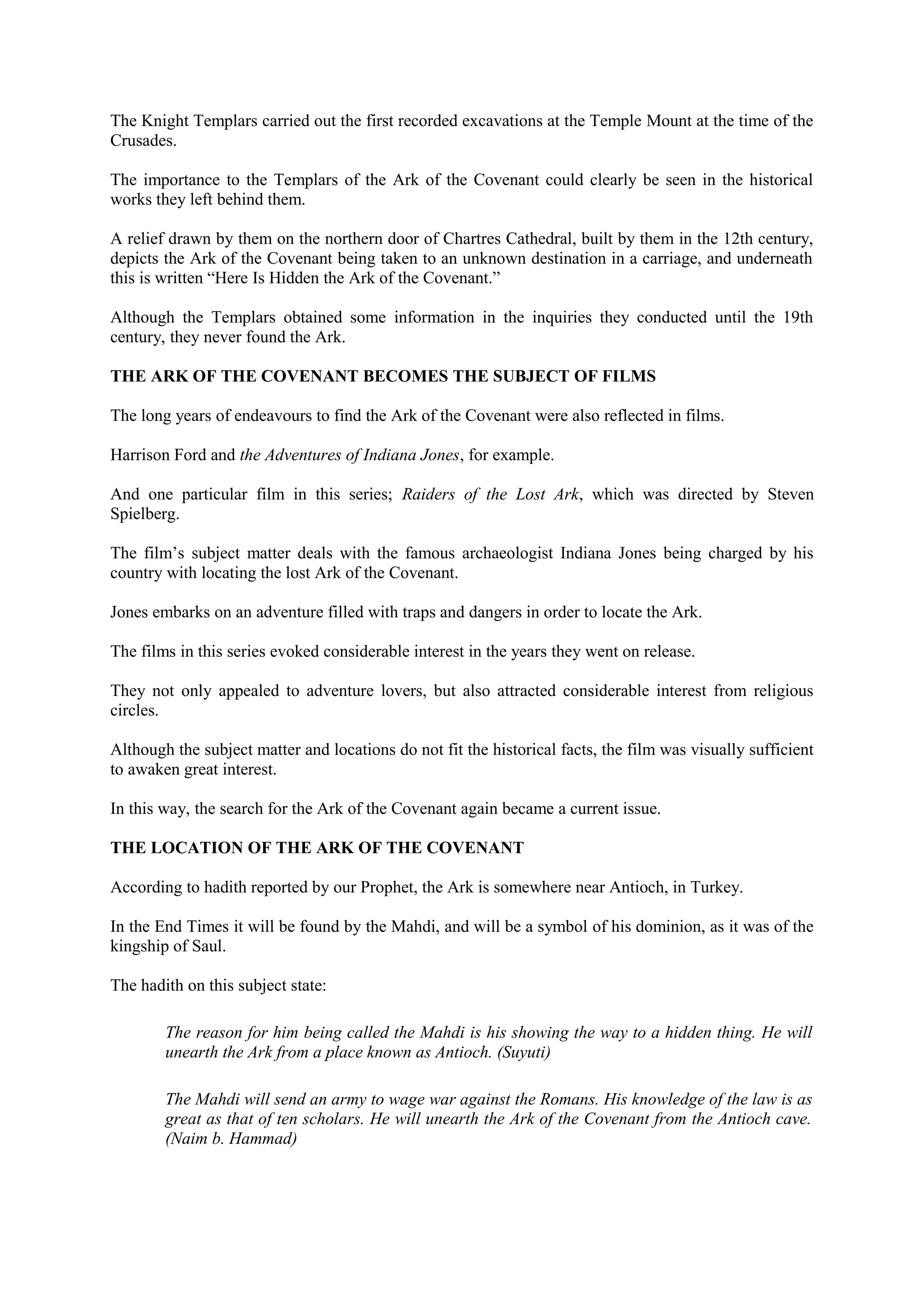The prophet Musa (Moses) (pbuh) and the ark of the covenant. english | DOC