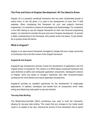 The Pros and Cons of Angular Development: All You Need to Know | PDF