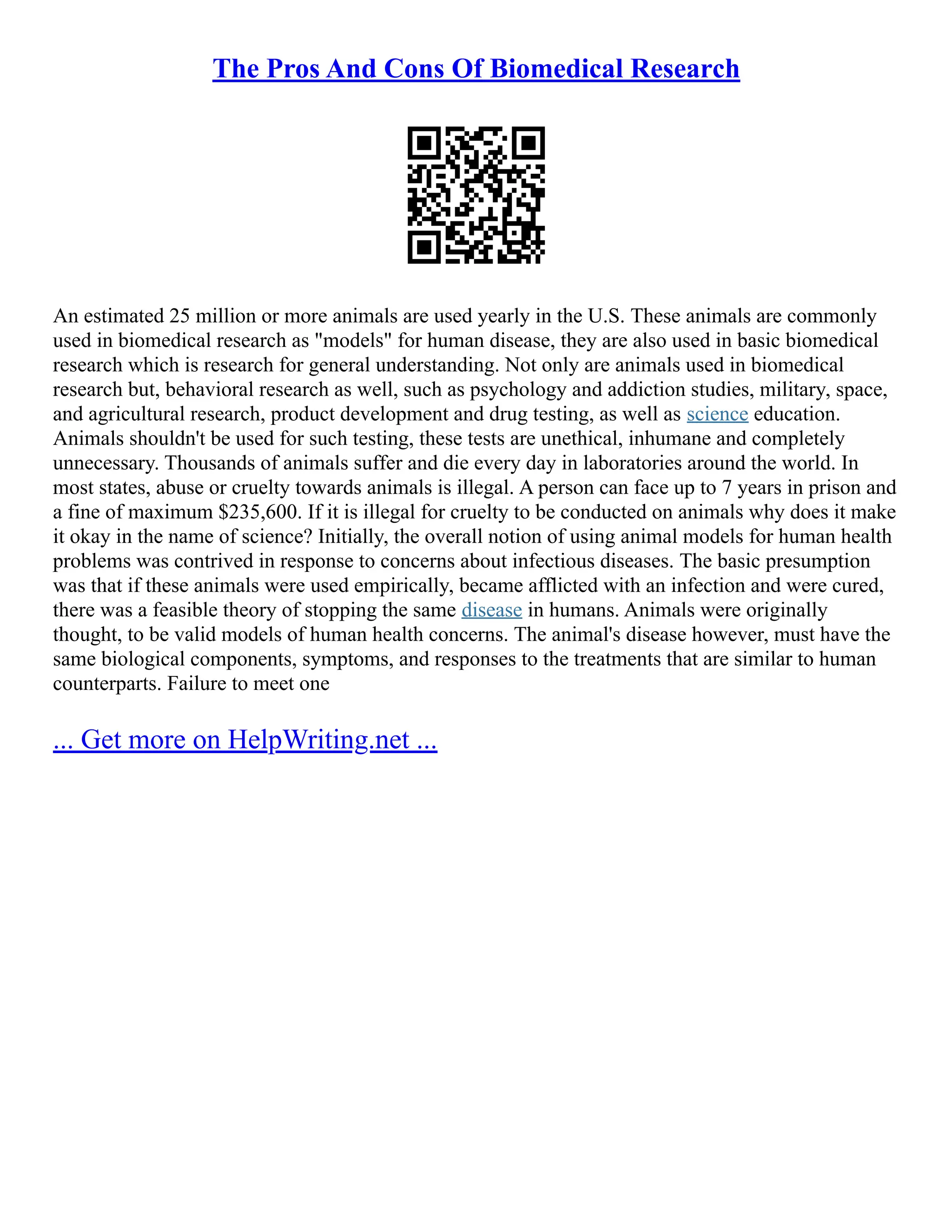 The Pros And Cons Of Biomedical Research | PDF