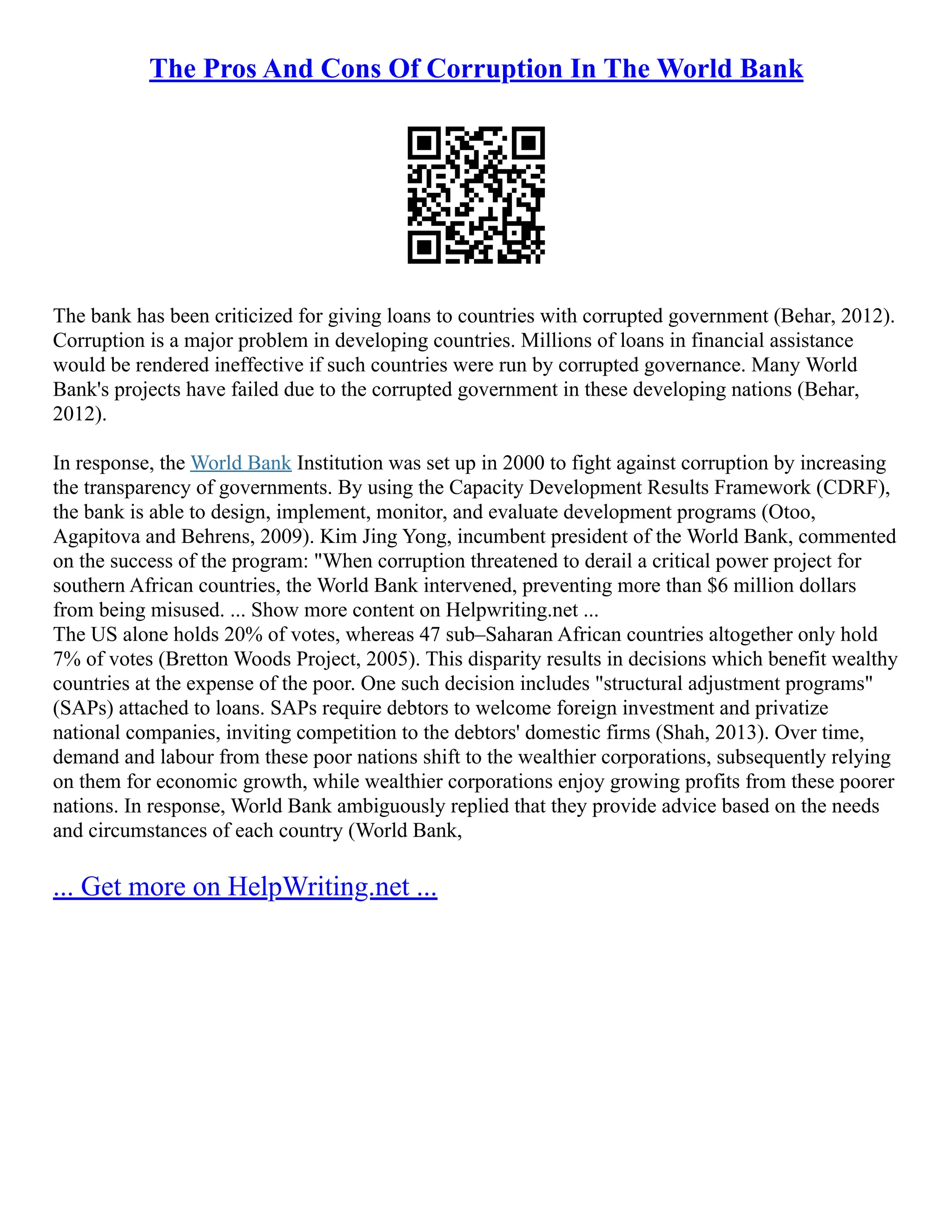 The Pros And Cons Of Corruption In The World Bank | PDF