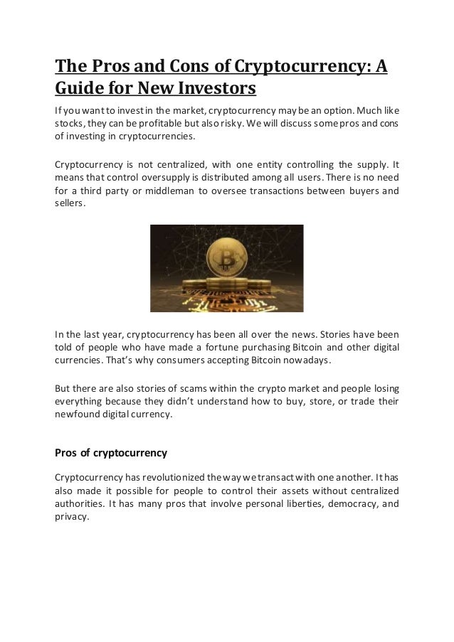 The pros and cons of cryptocurrency: a guide for new investors | PDF