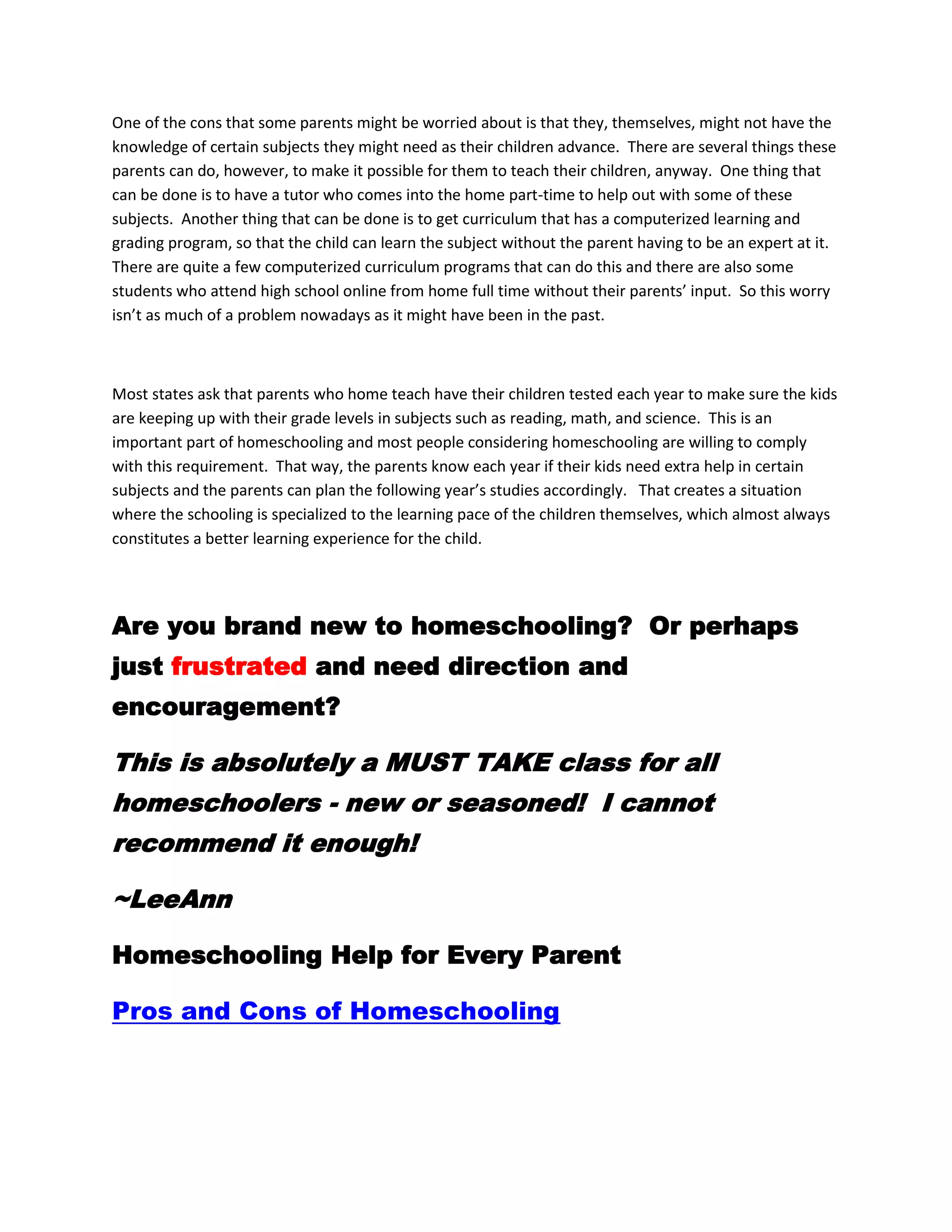 The pros and cons of homeschooling | DOCX