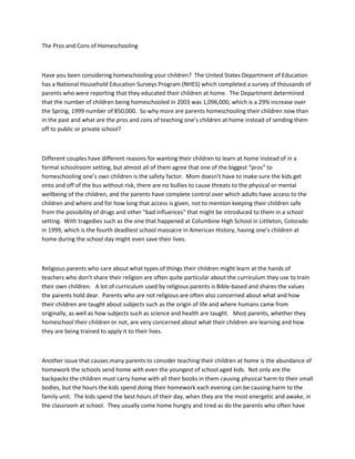 The pros and cons of homeschooling | DOCX
