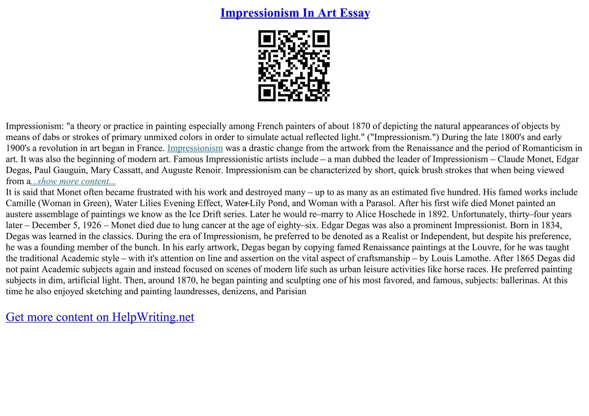 The Pros And Cons Of Impressionism | PDF