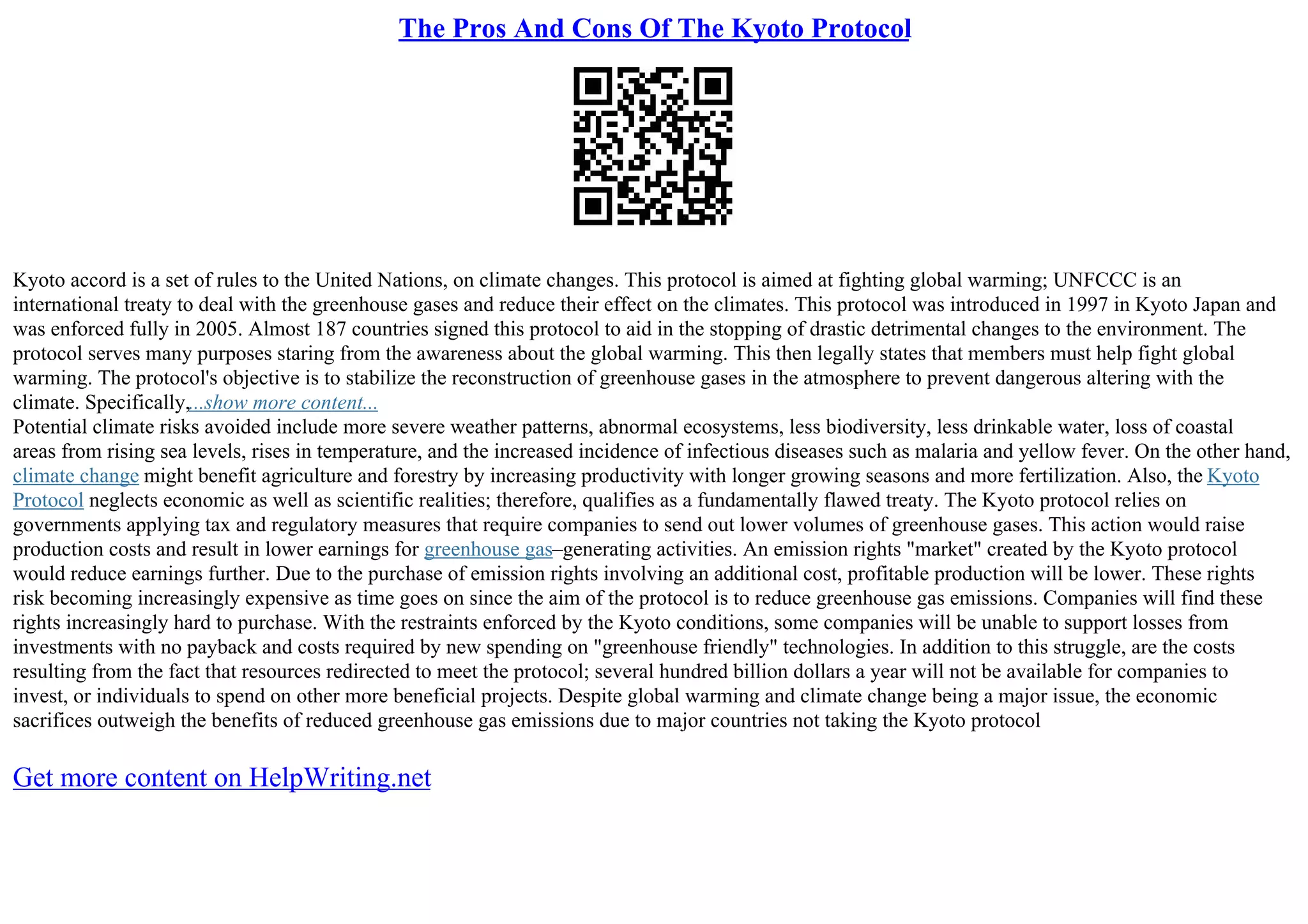 The Pros And Cons Of Kyoto Protocol | PDF