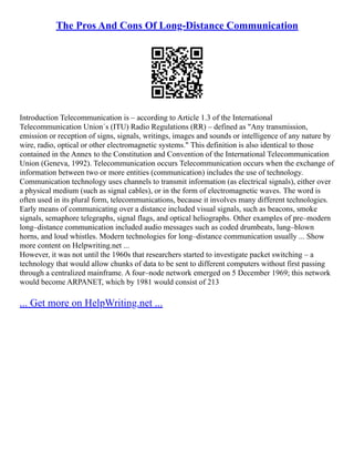 The Pros And Cons Of Long-Distance Communication | PDF