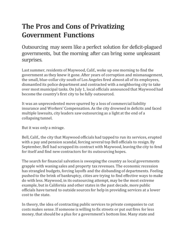 The Pros and Cons of Privatizing Government Functions.docx