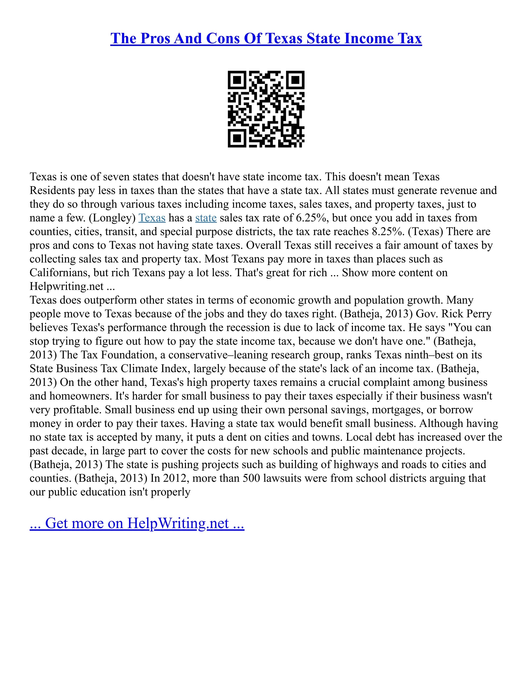 The Pros And Cons Of Texas State Income Tax | PDF