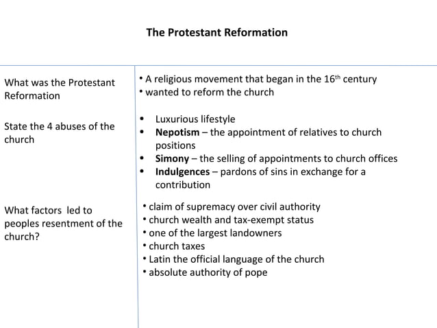 The protestant reformation notes | PPT