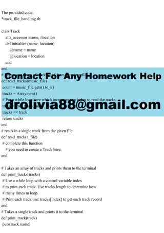 The provided codetrack_file_handling.rb class Track att.pdf | Digital Audio | Computer Software ...