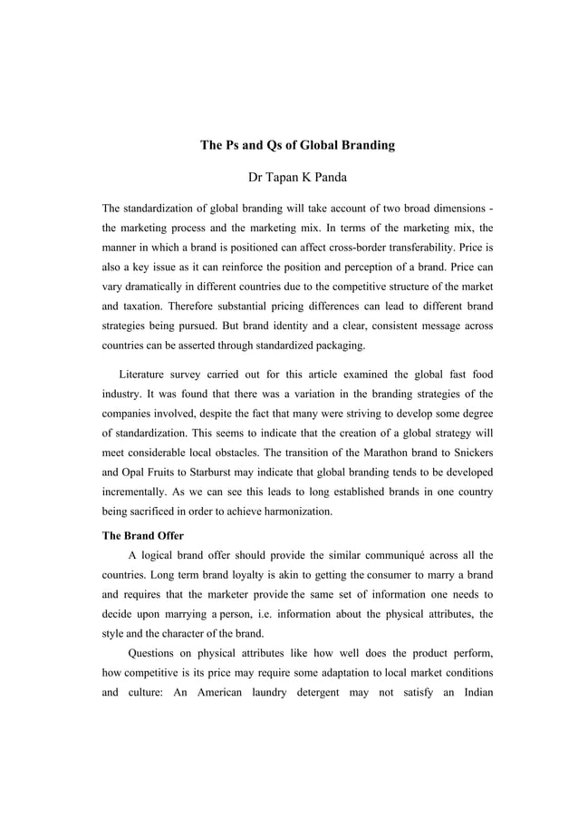 Ps and Qs of global brands | PDF