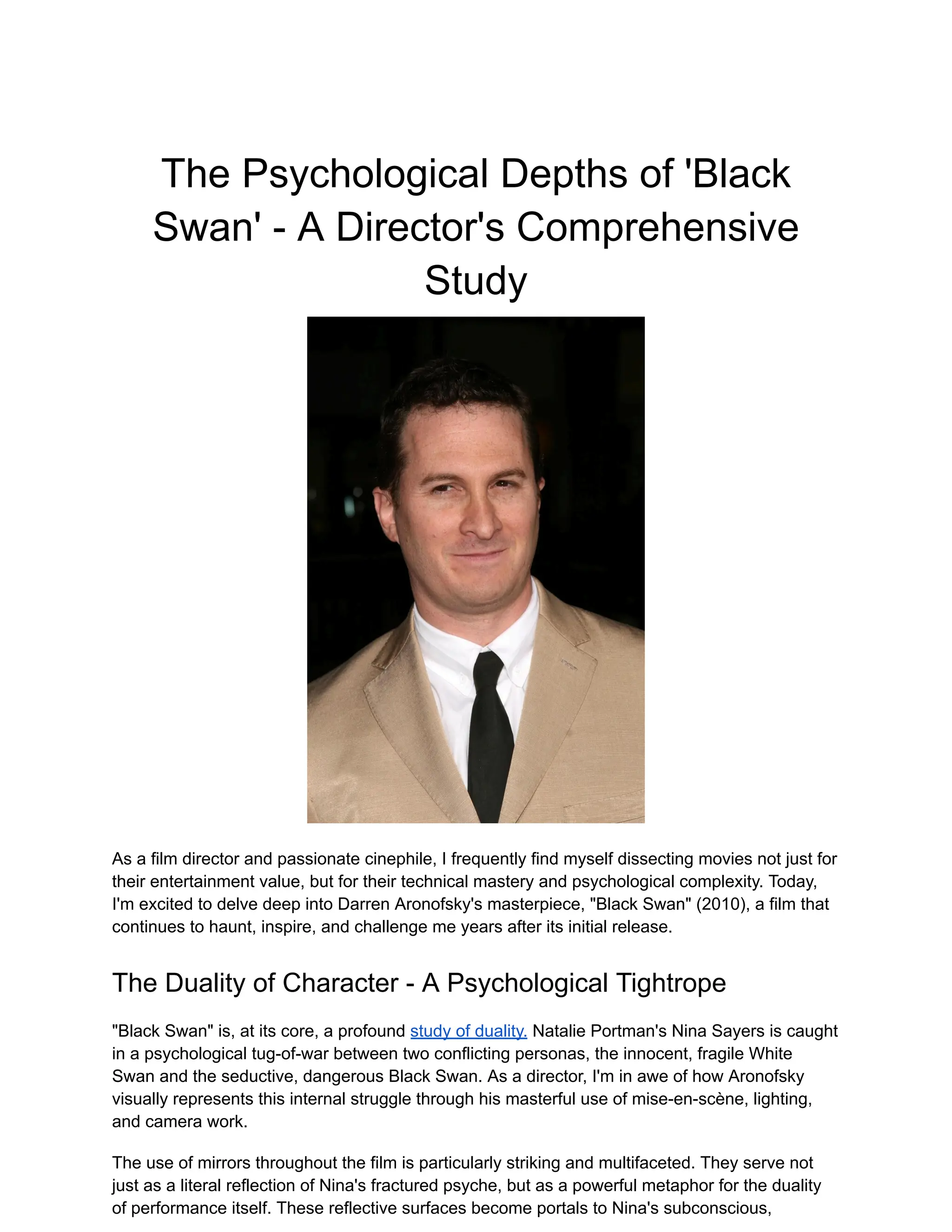 The Psychological Depths of 'Black Swan' - A Director's Comprehensive ...