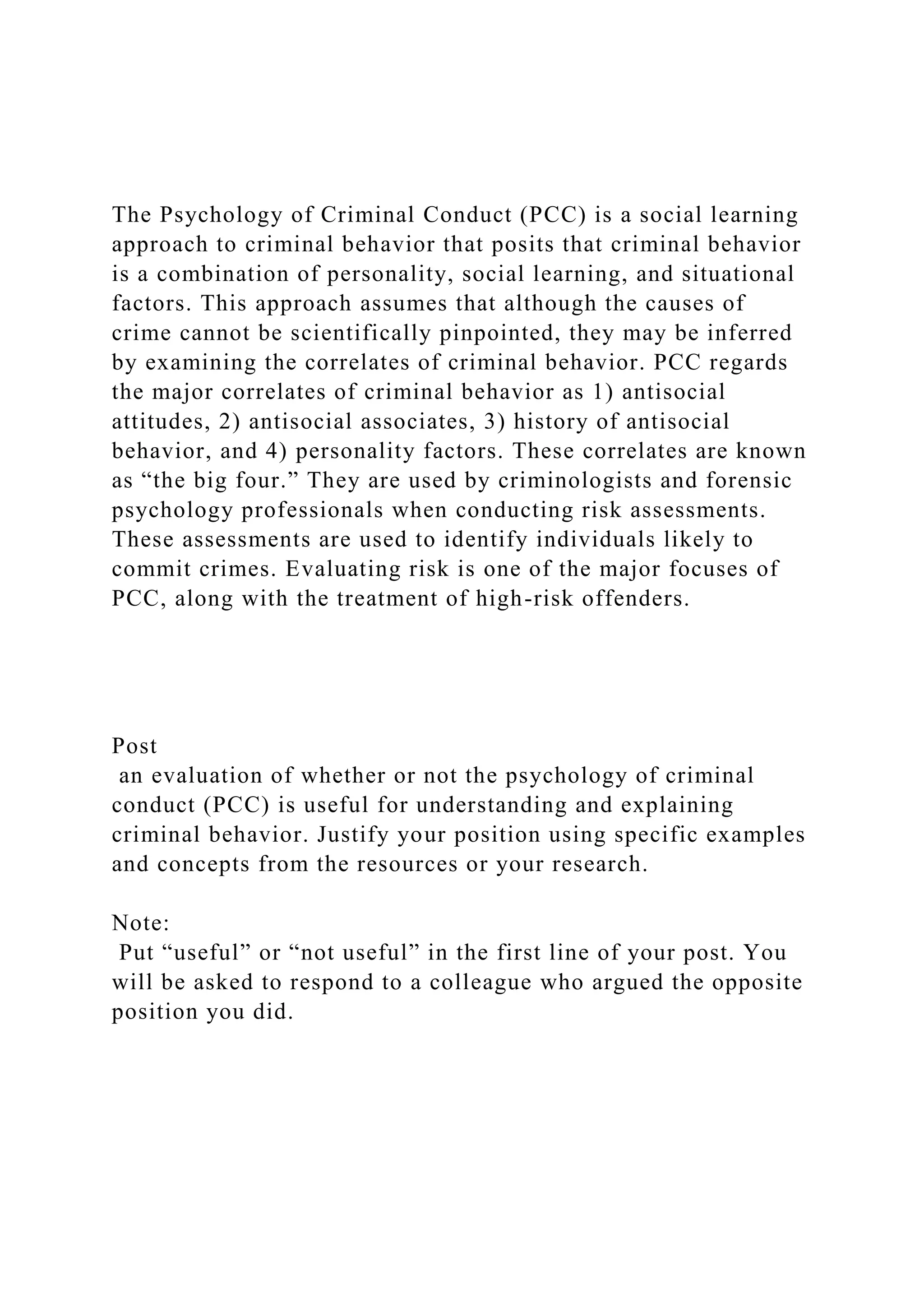 The Psychology of Criminal Conduct (PCC) is a social learning ap.docx