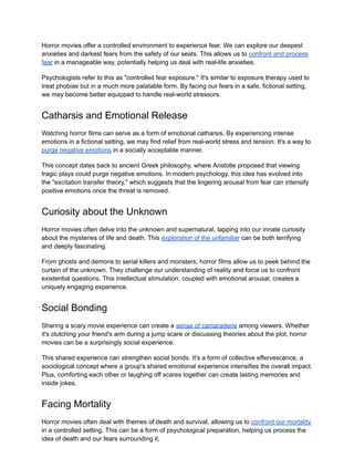 The Psychology of Fear - Why We Love Horror Movies | PDF