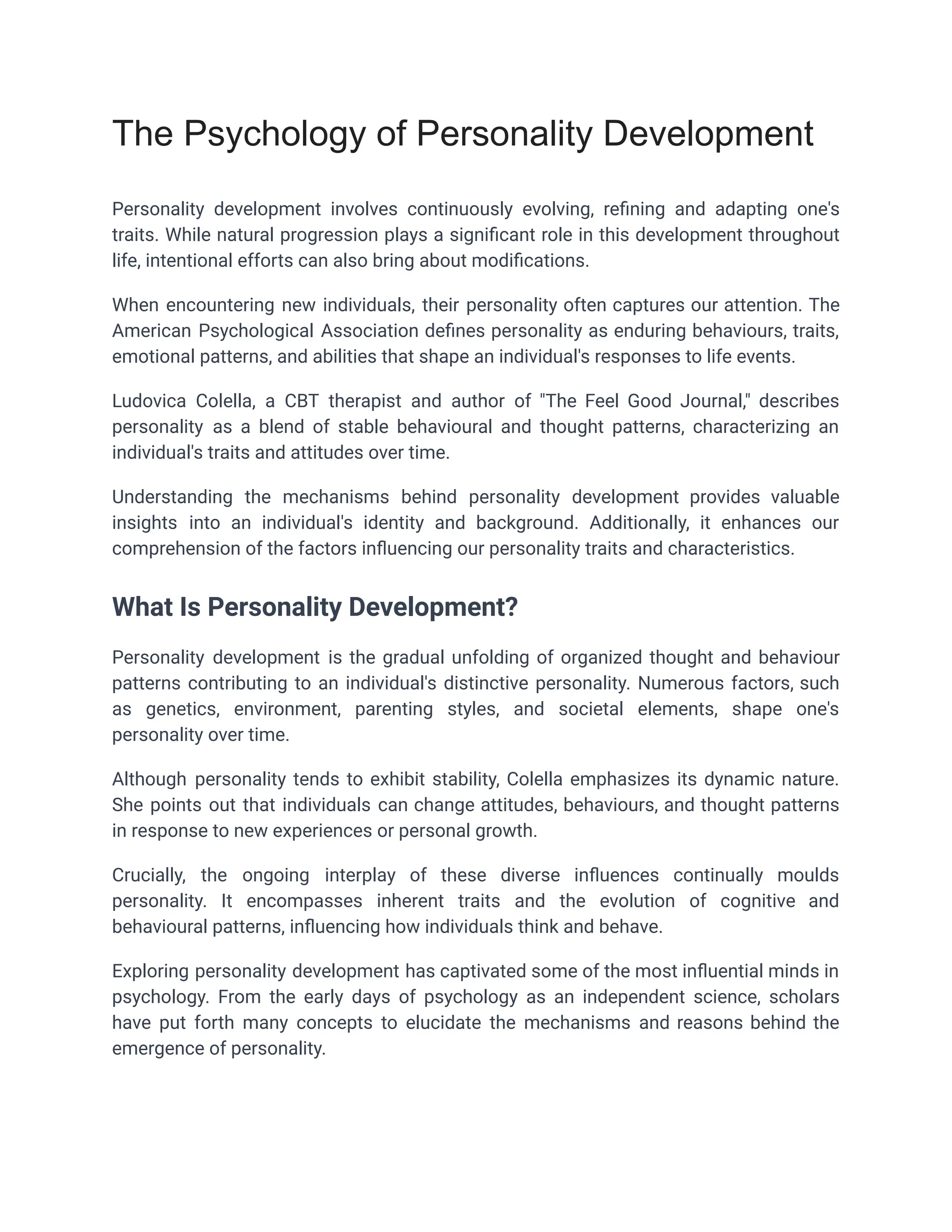 Personality Development: How Does Personality Form? | PDF