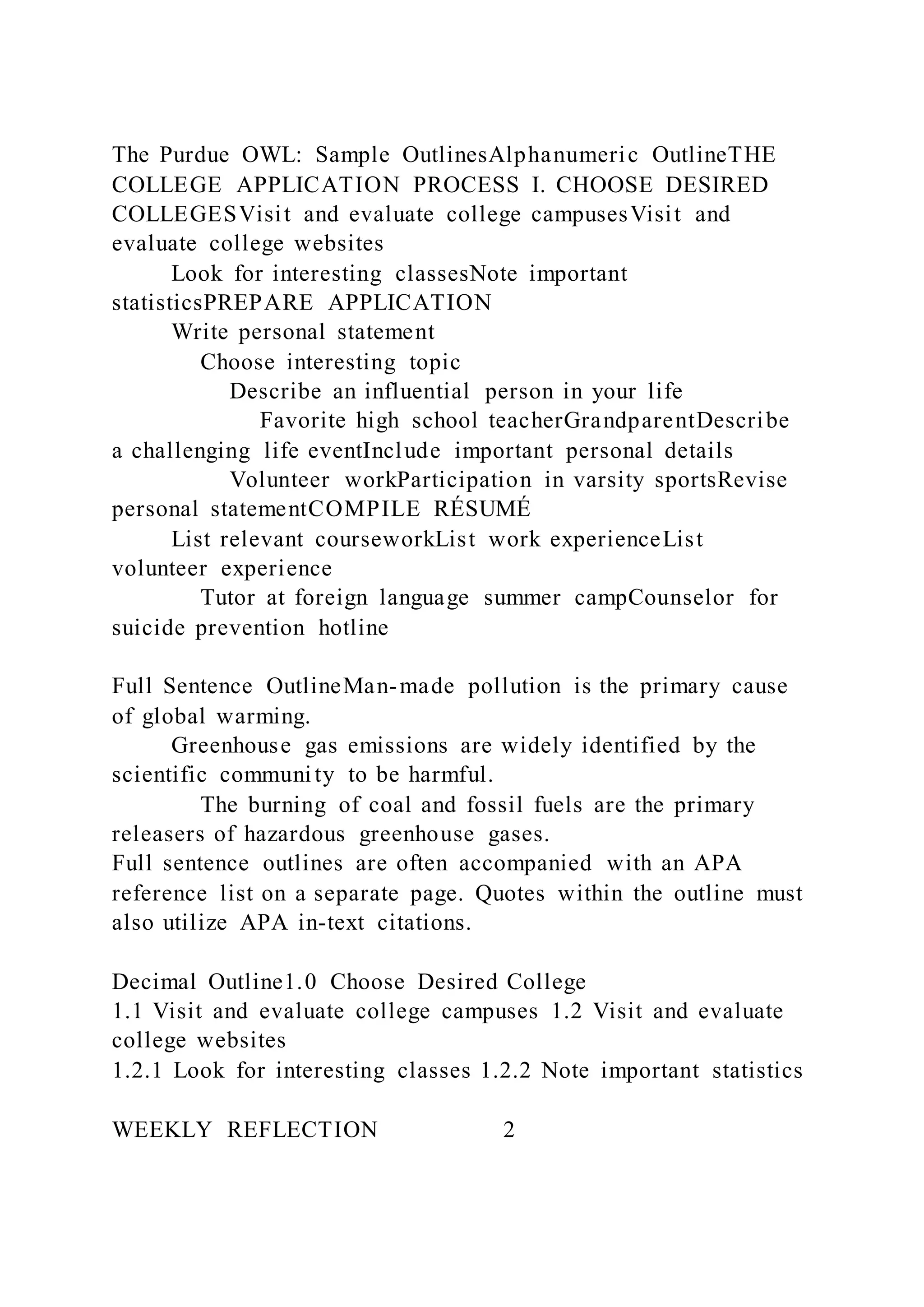 The purdue owl sample outlines alphanumeric outlinethe college appli | PDF