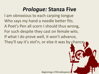 The puritan poetry of anne bradstreet prologue | PPTX
