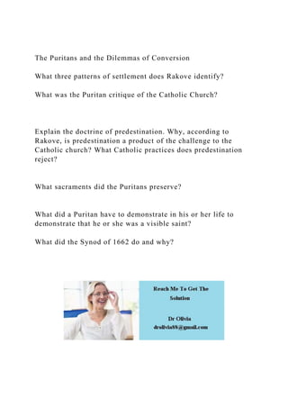 The Puritans and the Dilemmas of ConversionWhat three patterns.docx