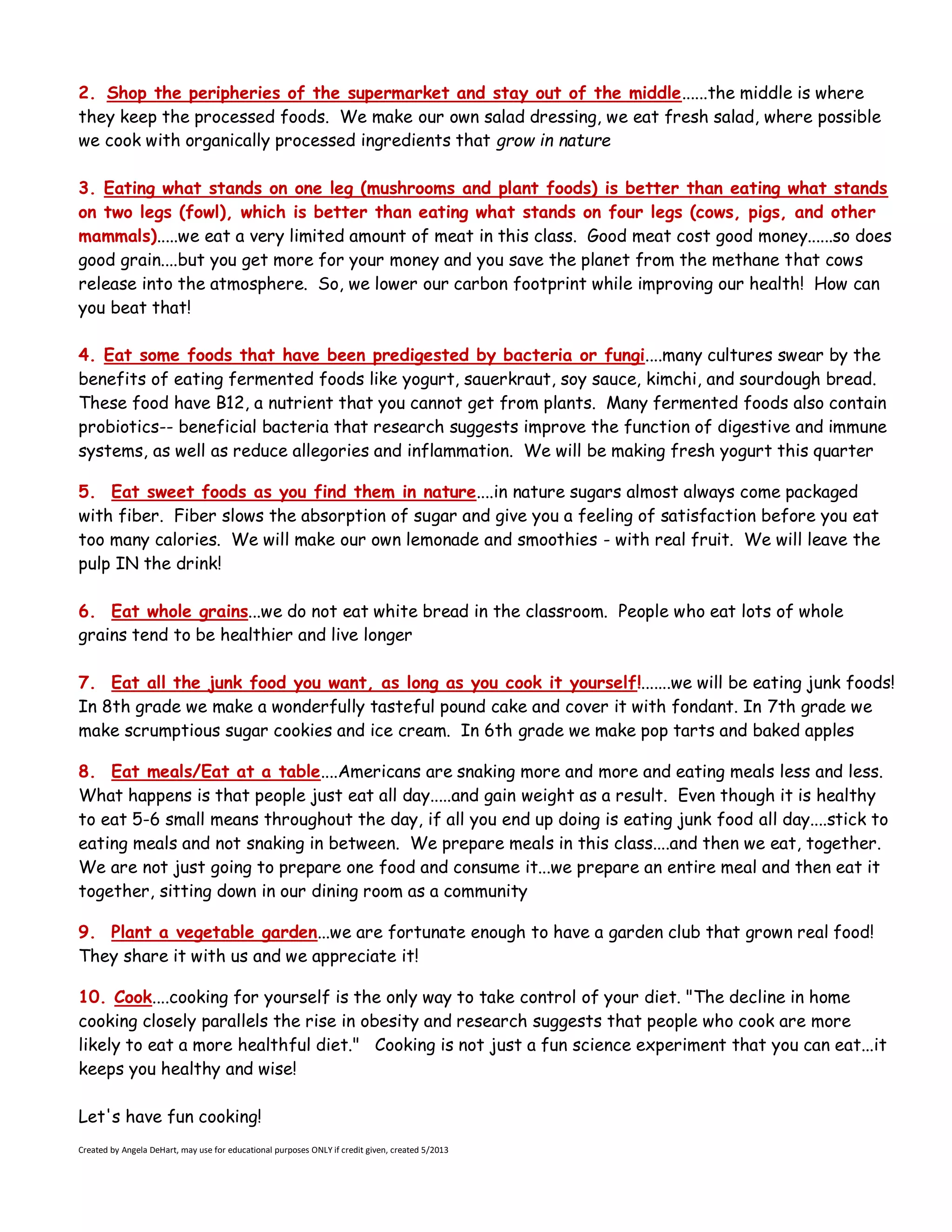 The Purpose of Cooking Class | PDF