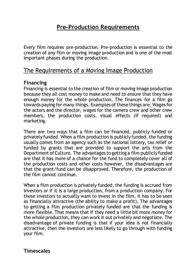 Pre-Production Requirements | DOCX