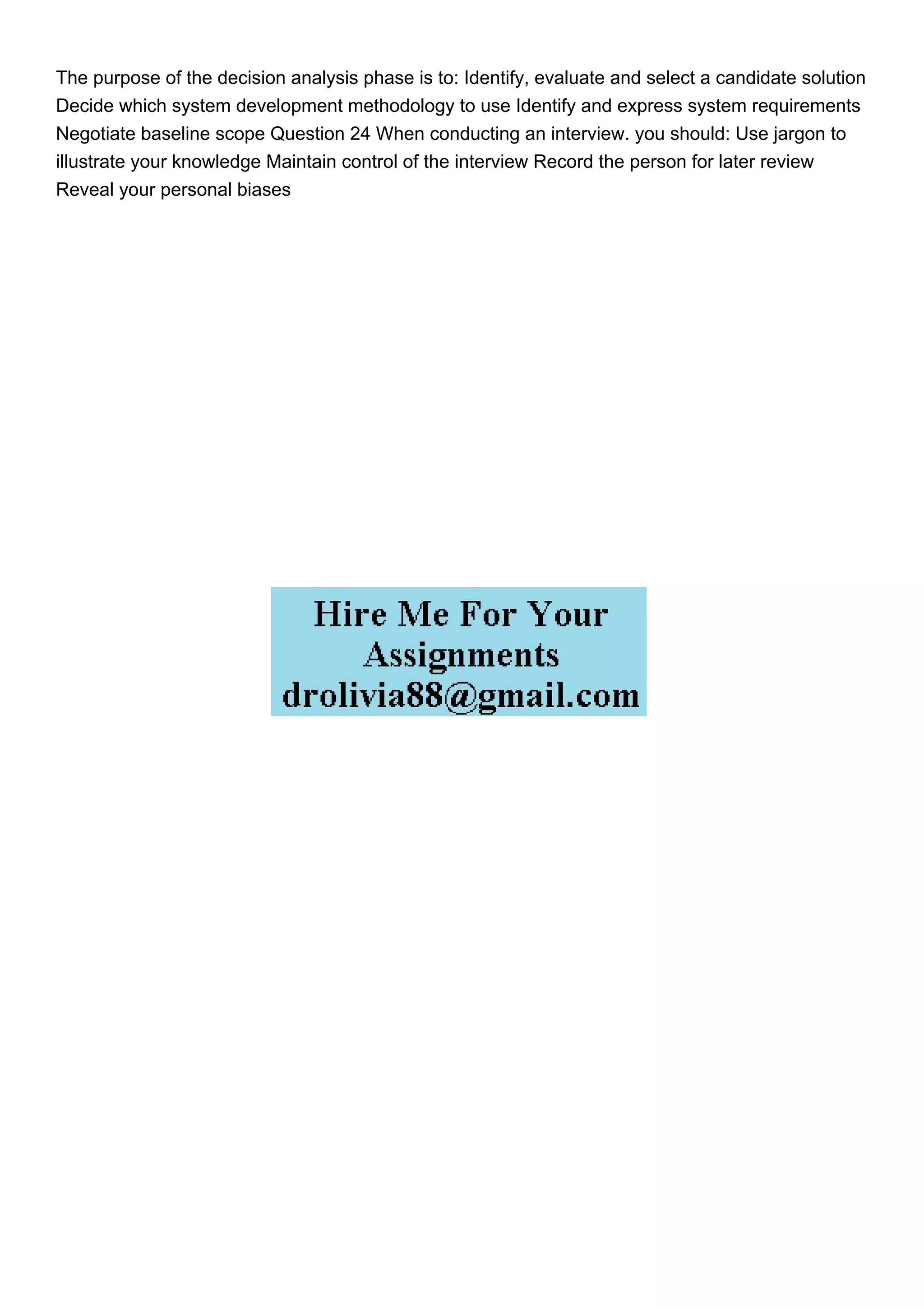 The purpose of the decision analysis phase is to Identify .pdf