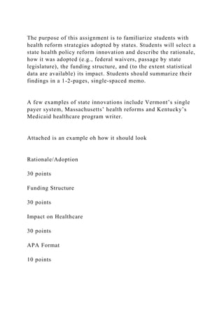 The purpose of this assignment is to familiarize students with healt.docx