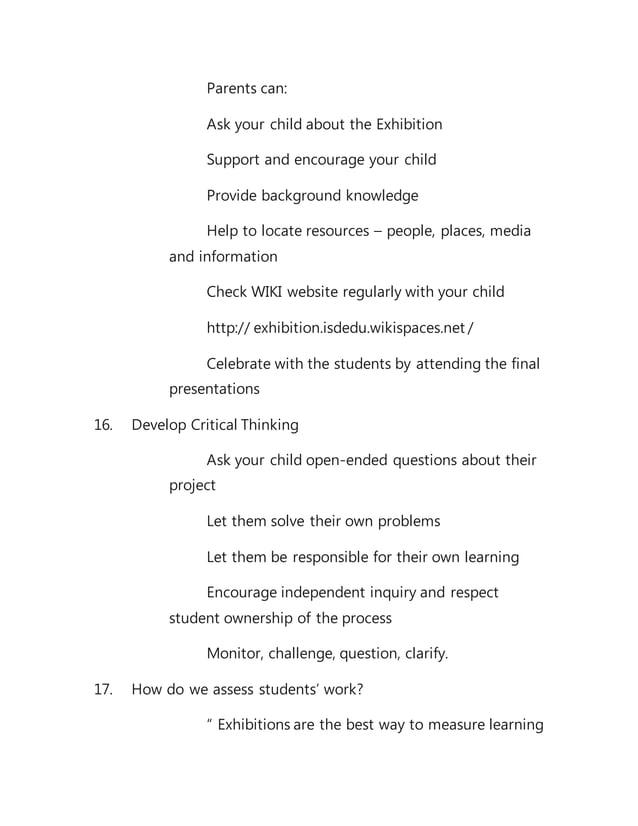 The pyp exhibition parent presentation | DOCX