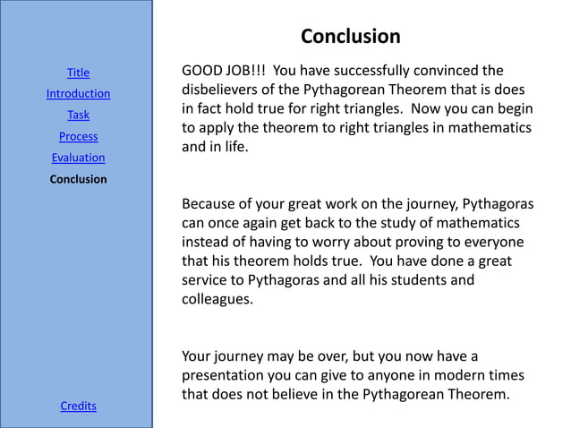 The pythagorean theorem webquest mathconn | PPT