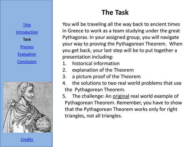 The pythagorean theorem webquest mathconn | PPTX