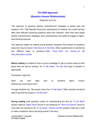 The qar approach | PDF | Educational Assessment | Education