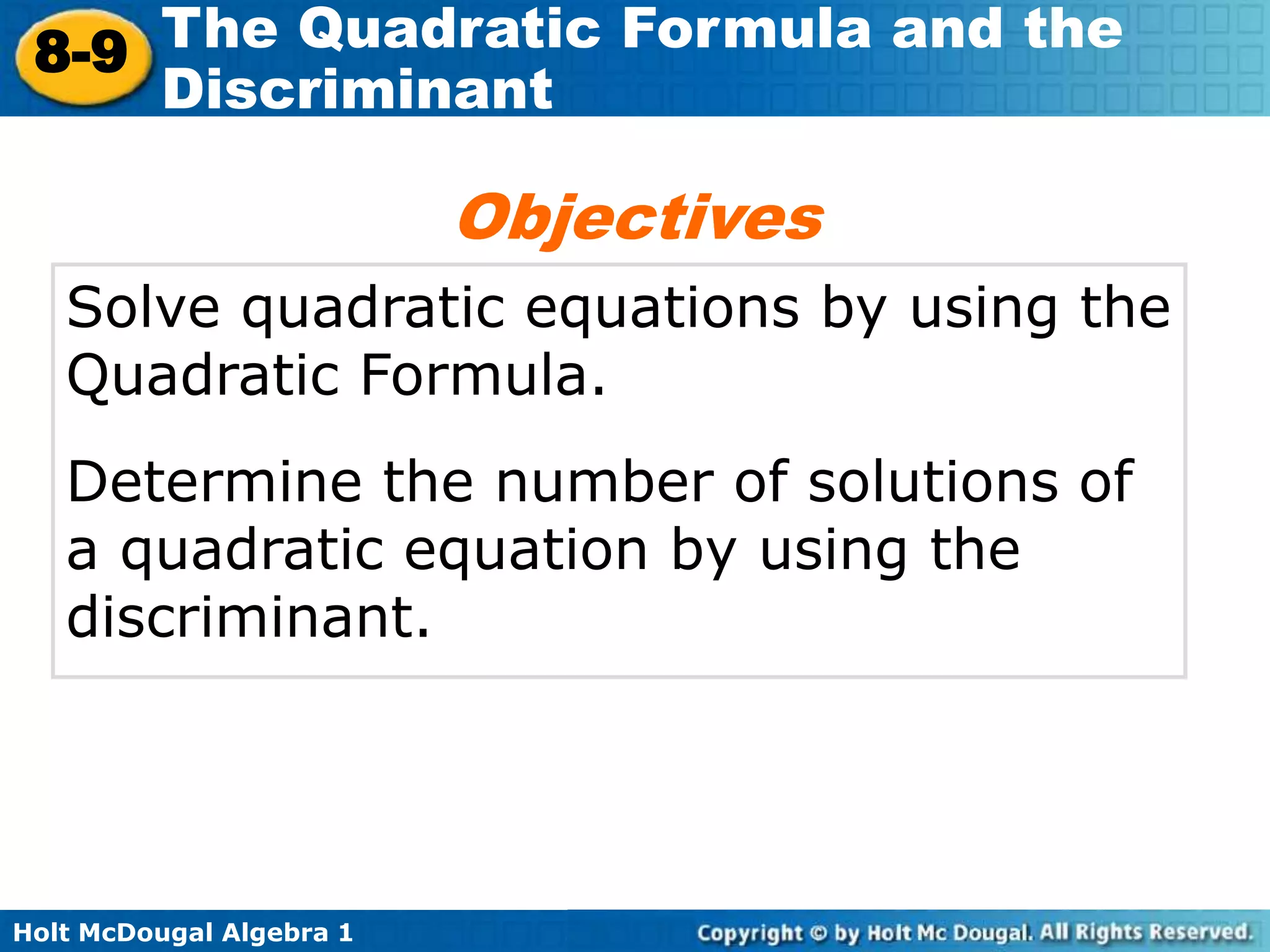 The Quadratic Formula and the Discriminant (1).ppt