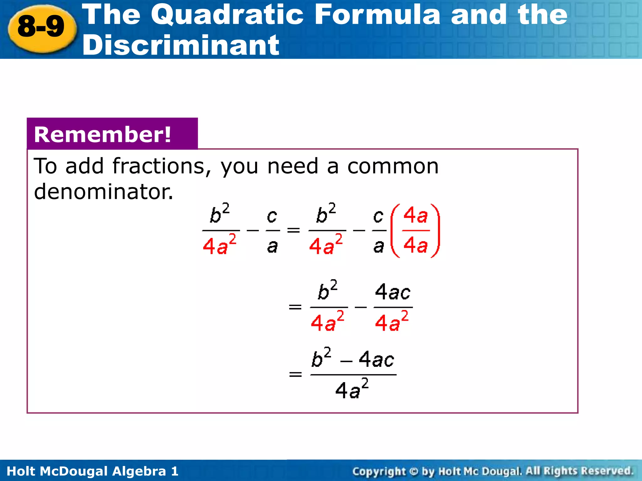 The Quadratic Formula and the Discriminant (1).ppt