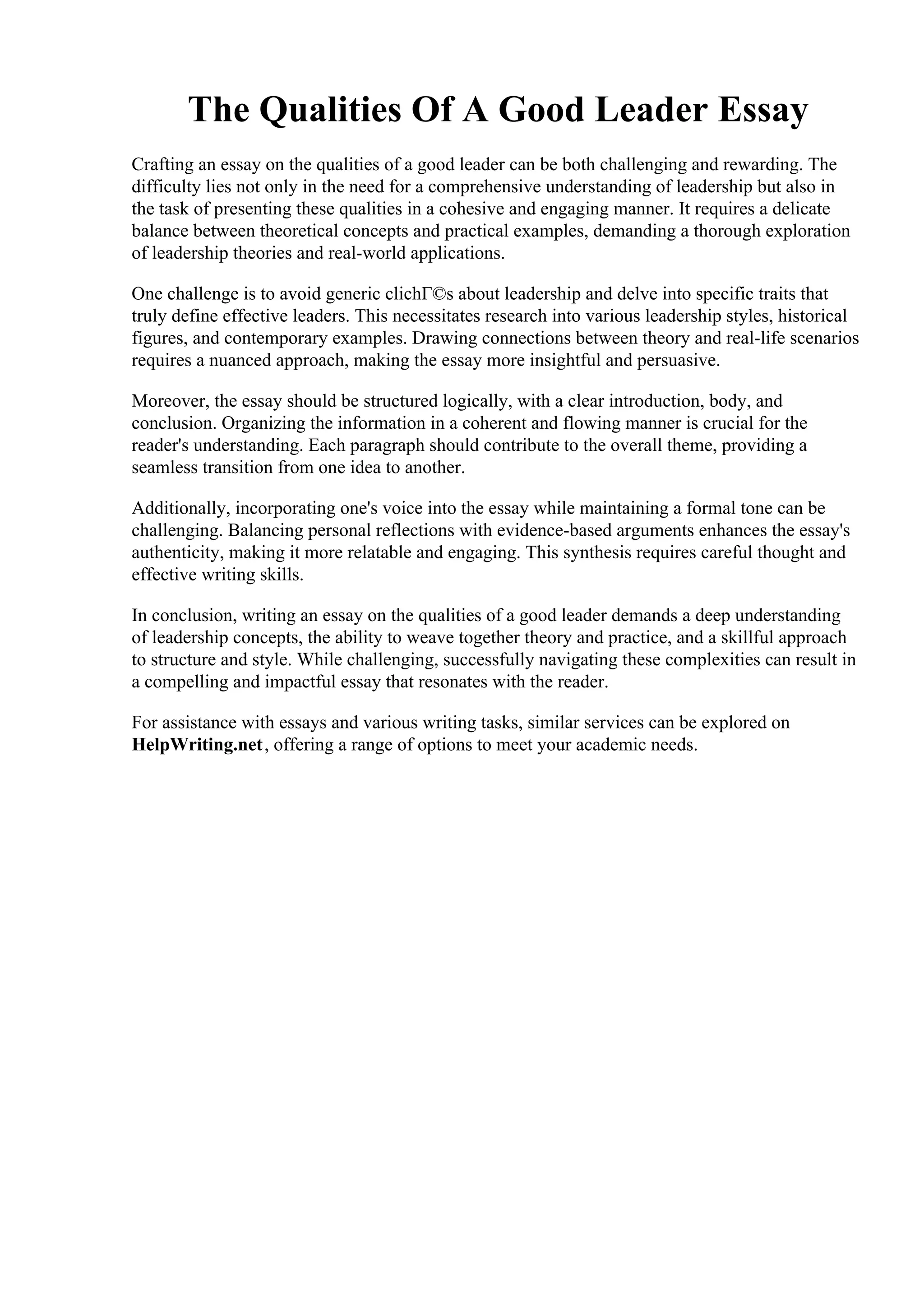 The Qualities Of A Good Leader Essay.pdf | Business | Business and Finance