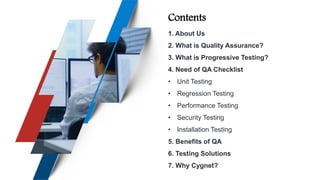 The quality assurance checklist for progressive testing | PPTX