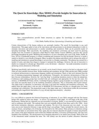 Quest for Knowledge: MOOCs Provide Insigts to Innovation | PDF