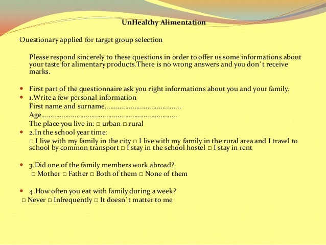 Research Questionnaire Sample For Food