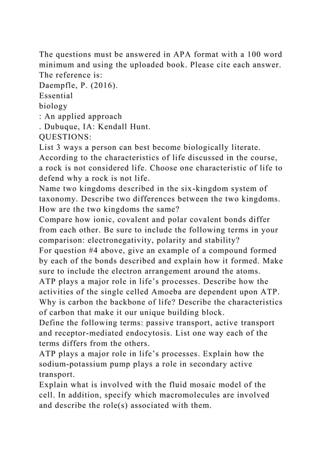 The questions must be answered in APA format with a 100 word minimum.docx