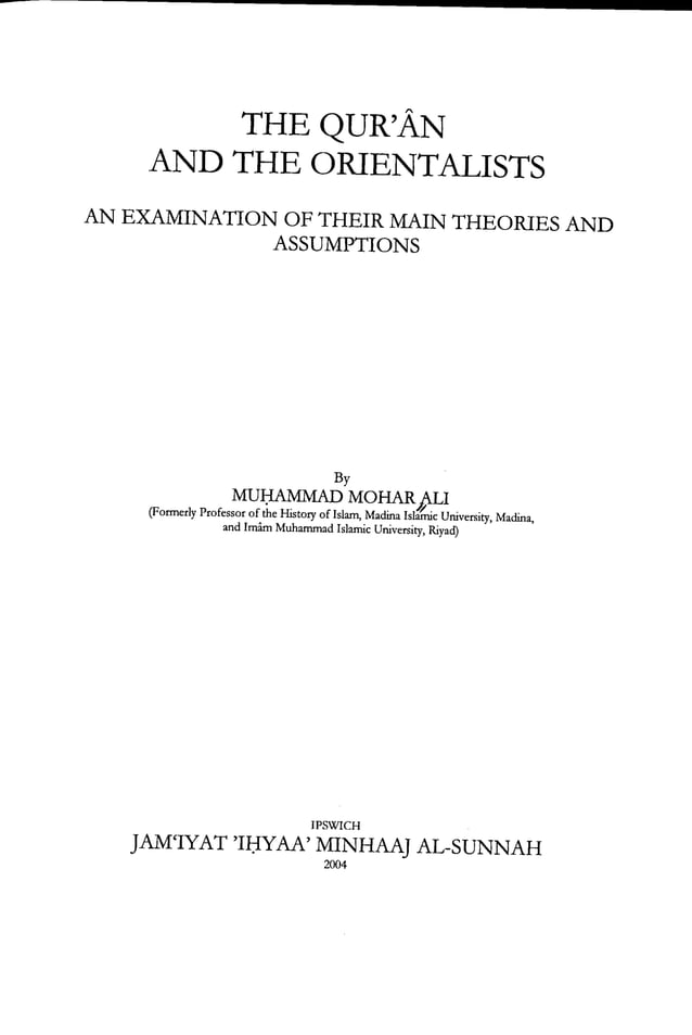 The Quran and the Orientalists by Muhammad Mohar Ali (Ex-professor ...