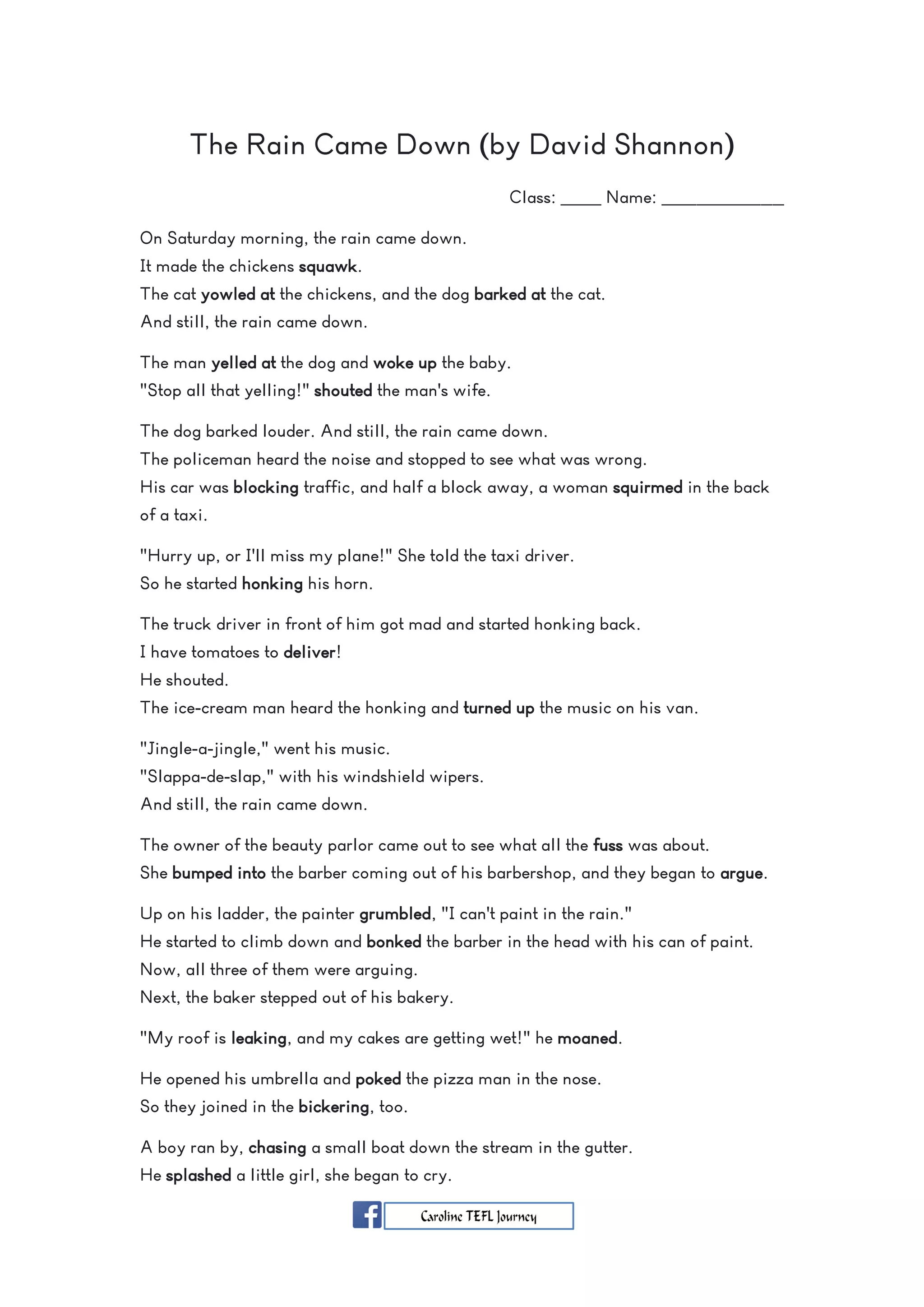 The rain came down text | PDF