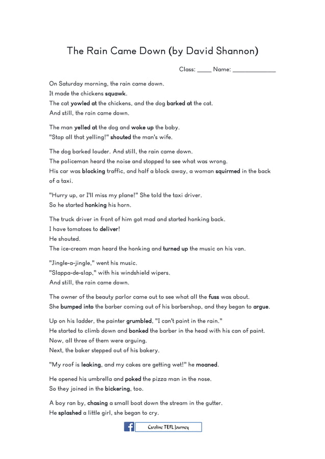 The rain came down text | PDF