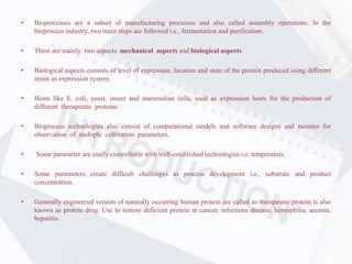 bioprocess parameter of therapeutic protein production | PPTX