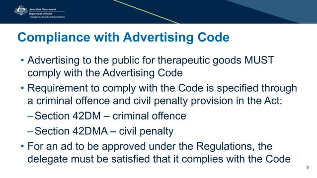 TGA presentation: Therapeutic Goods Advertising Code (No. 2) 2018 - The ...