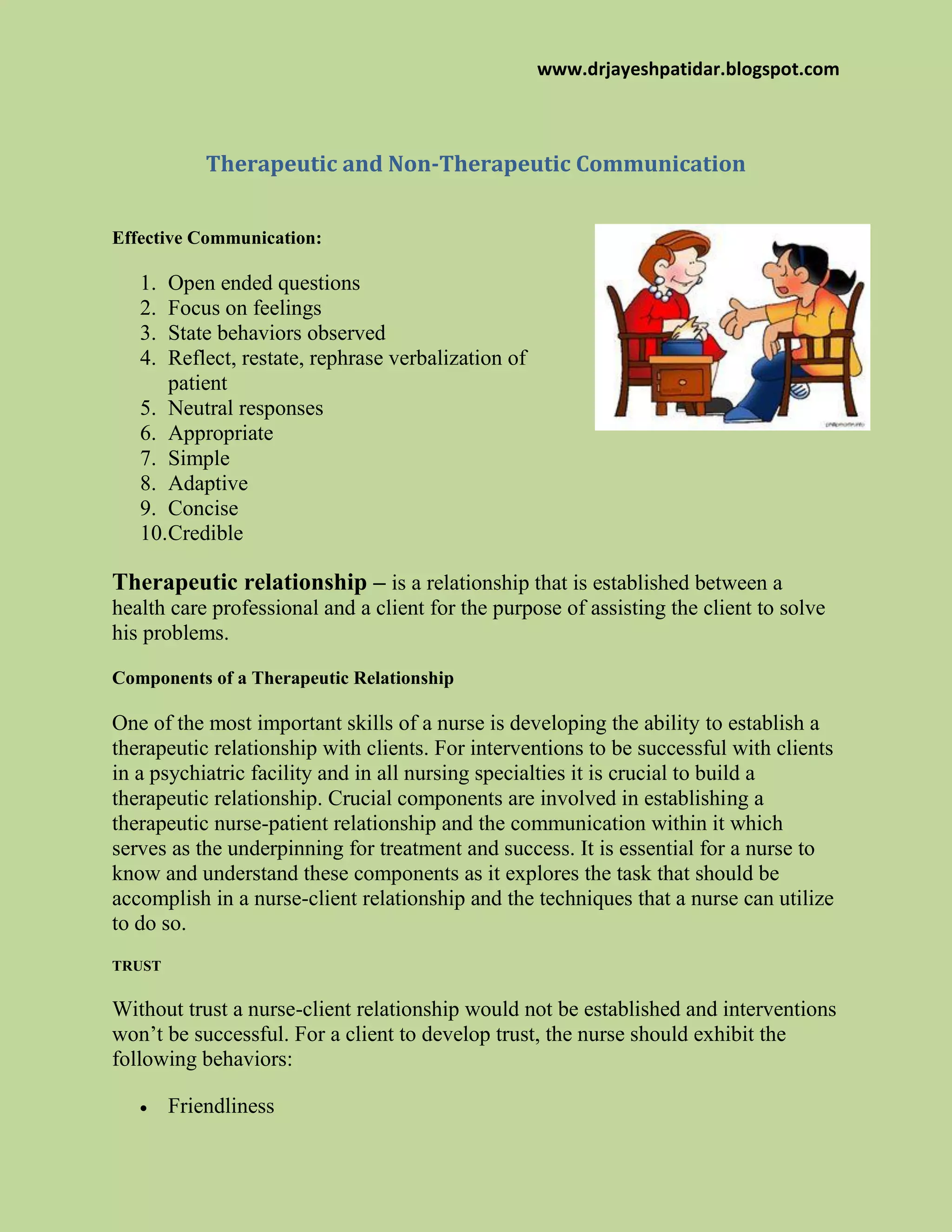 Therapeutic and non therapeuitc communication techniques | PDF