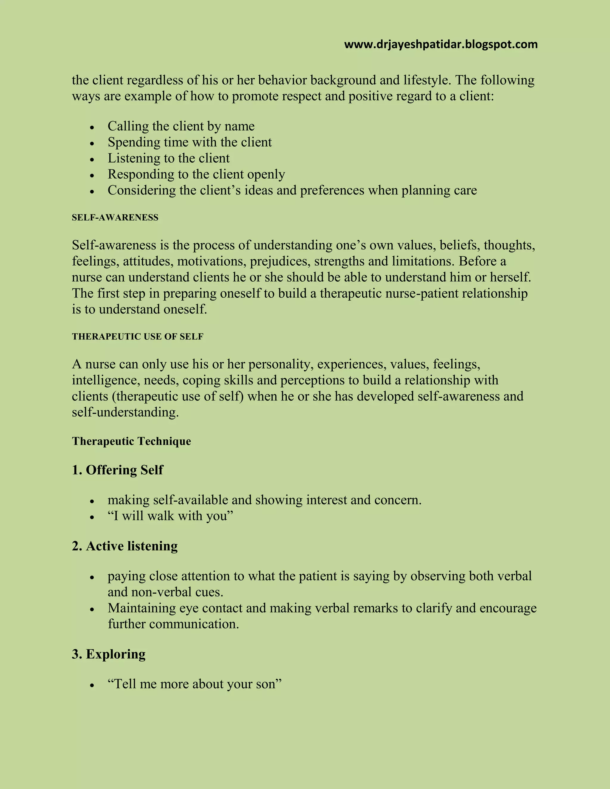 Therapeutic and non therapeuitc communication techniques | PDF