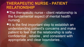 THERAPEUTIC COMMUNICATION included definition, characteristics, nurse ...