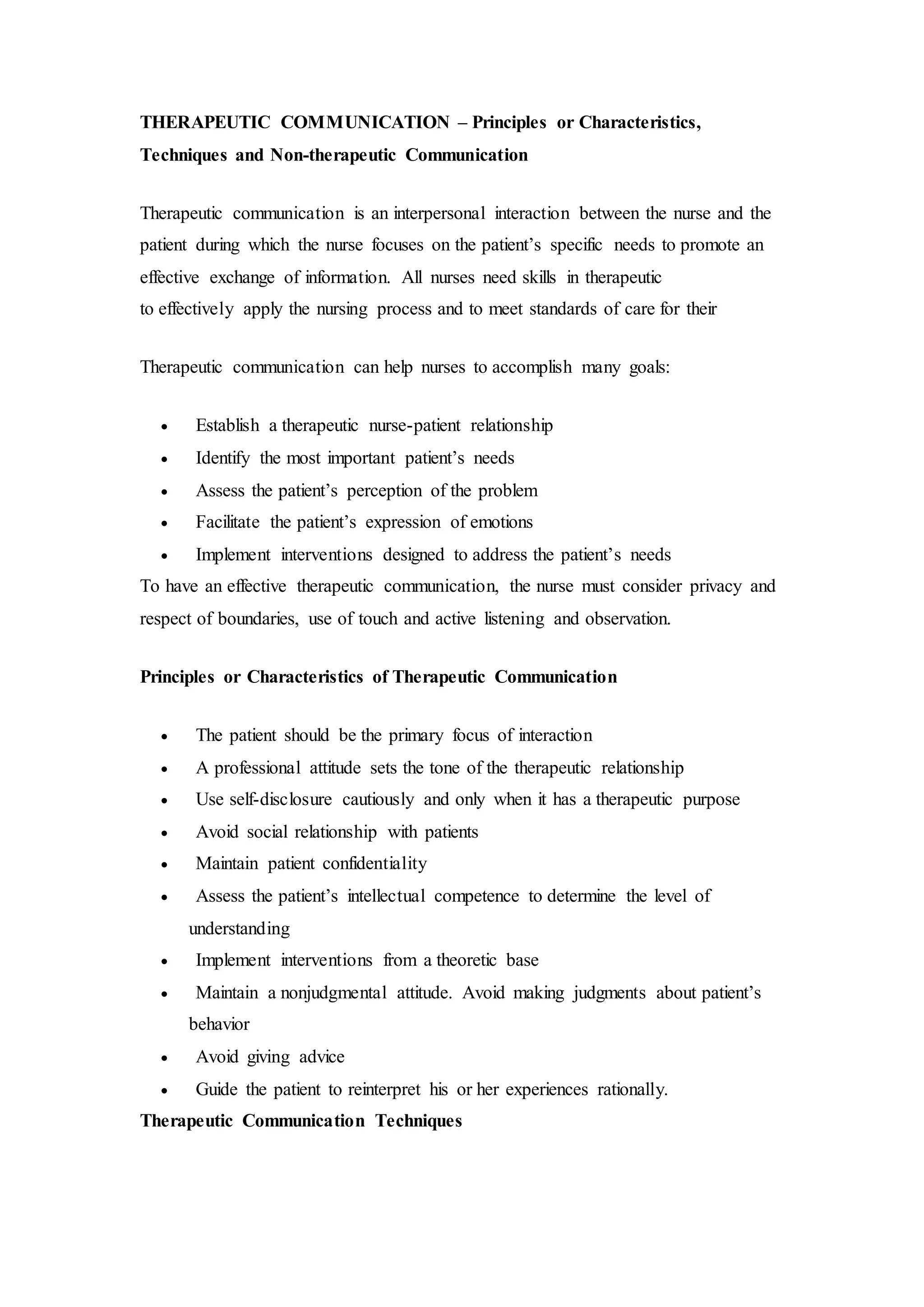 THERAPEUTIC COMMUNICATION – Principles or Characte.docx
